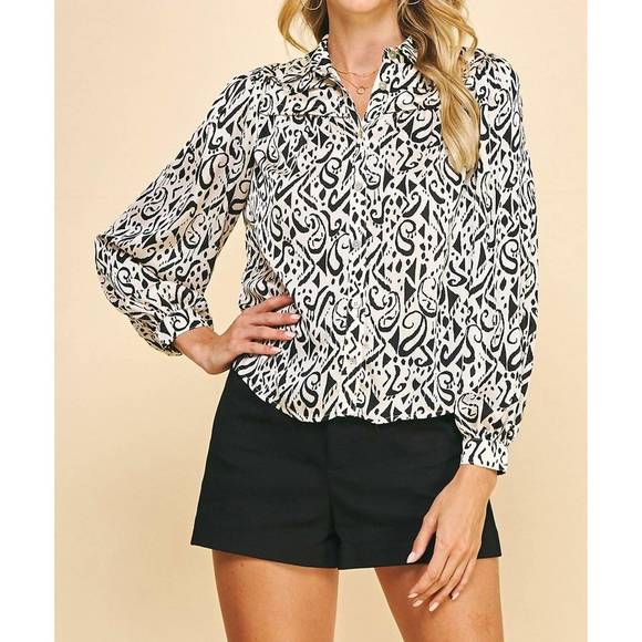 Pinch | Tops | New Pinch Artie Satin Shirt In Ivory Black | Poshmark
